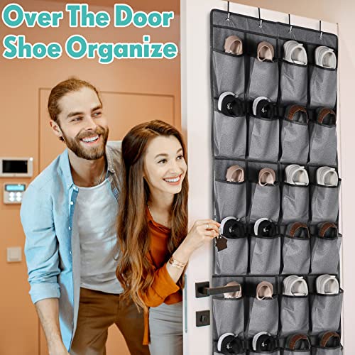 Shappy 3 Pack Over the Door Shoe Organizer Rack with 24 Large Fabric Pockets 12 Metal Hooks for Hanging Closet Holder Storage Men Women