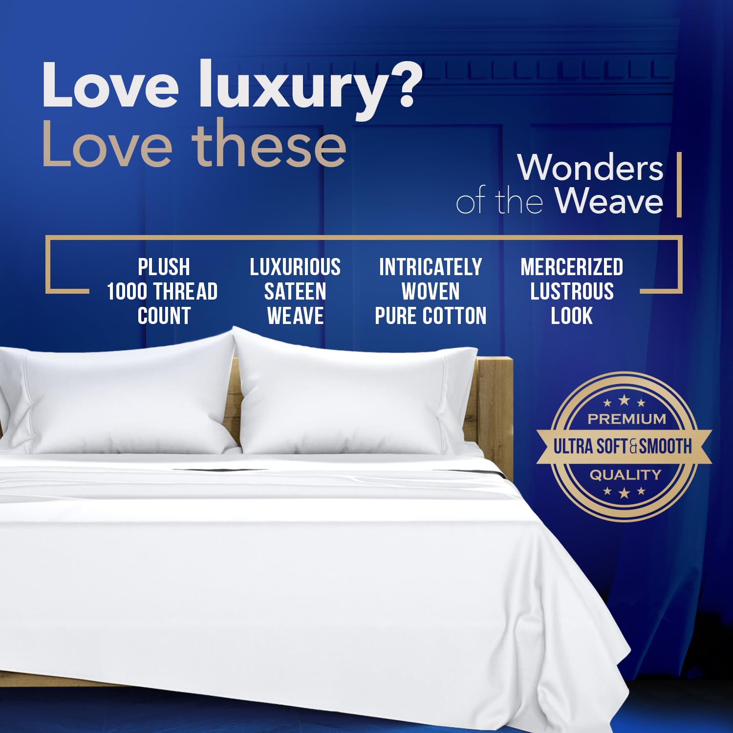 TEXAS LINEN CO. Luxury Egyptian Cotton King White Pillow Cases Set of 2-1000 Thread Count Pillowcases for Sleeping, Silky Soft, Cooling Pillow Cover, Extra Long Staple Hotel Quality Pillow Cases