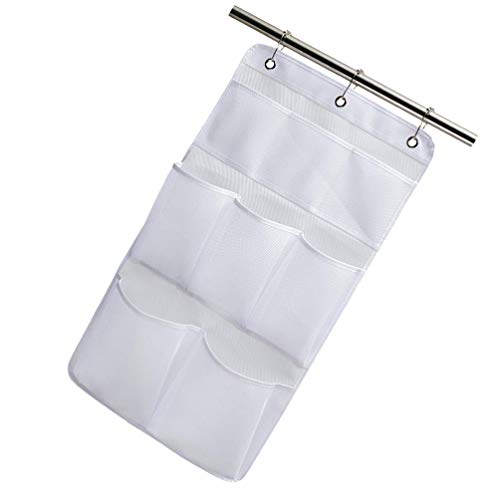 TOPBATHY Large Mesh Shower Caddy Quick Dry Hanging Bath Organizer with 4 Pockets,Hang on Shower Curtain Rod/Liner Hooks/Door for Bathroom Accessories,Space Saving