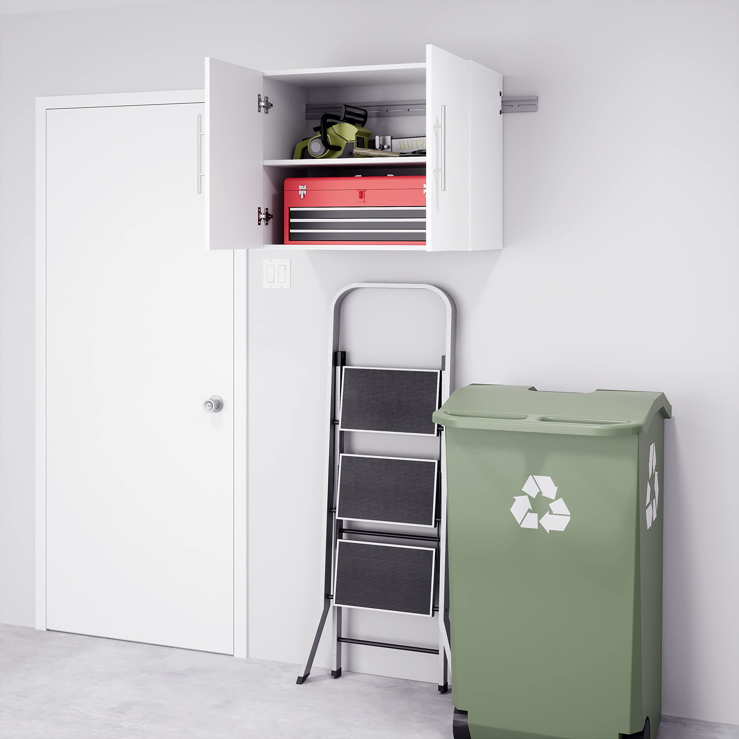 Prepac HangUps 30" Upper Garage Cabinet, Bathroom Cabinet Wall Mount, Laundry Cabinet, Kitchen Wall Cabinet, Ideal for Garage, Kitchen and Laundry Organization 30" W x 24" H x 16" D, White