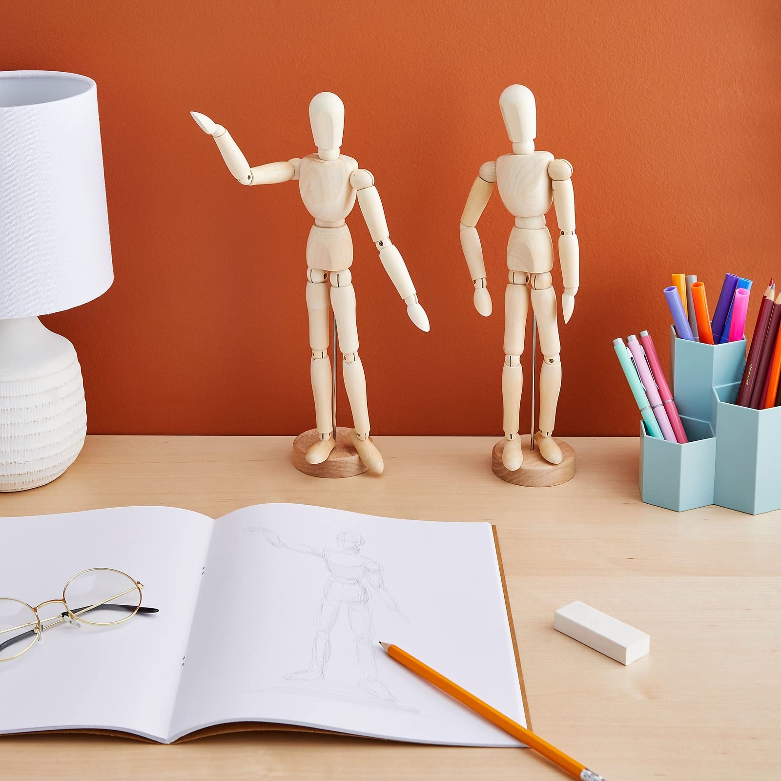 Bright Creations 2 Pack Posable Figure Wooden Mannequin for Drawing, 12-Inch Poseable Art Mannequin Figures, Wood Human Model for Drawings and Paintings, Drawing Mannequins with Base