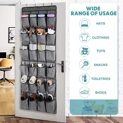 Shappy 3 Pack Over the Door Shoe Organizer Rack with 24 Large Fabric Pockets 12 Metal Hooks for Hanging Closet Holder Storage Men Women