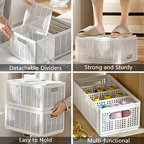 INNOVATIVE PLASTIC Wardrobe Closet Organizers and Storage Baskets byZITENG, Collapsible Clothes Organizer for Folded Clothes, Jeans, T-shirts, Underwear, Scarves, Leggings, Skirts,2 Packs (Small - 6 Grids)