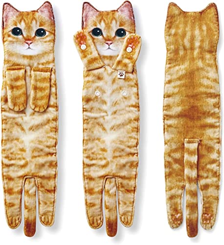 Dandelion Cat Funny Hand Towels for Bathroom Kitchen,Super Absorbent Soft Cat Decor Hanging Washcloths Face Towels,Funny Gifts for Cat Lovers(Orange)