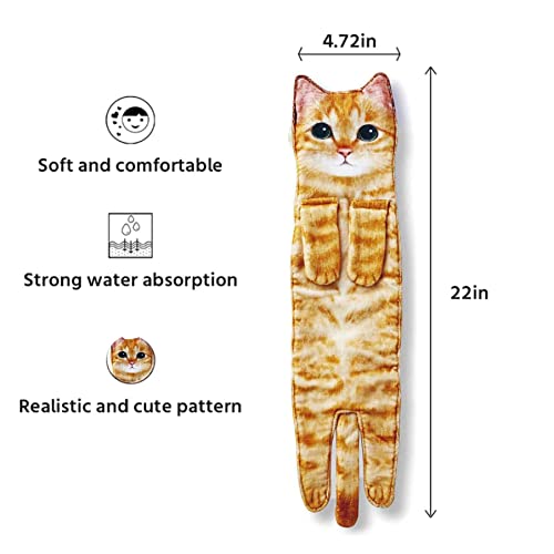 Dandelion Cat Funny Hand Towels for Bathroom Kitchen,Super Absorbent Soft Cat Decor Hanging Washcloths Face Towels,Funny Gifts for Cat Lovers(Orange)