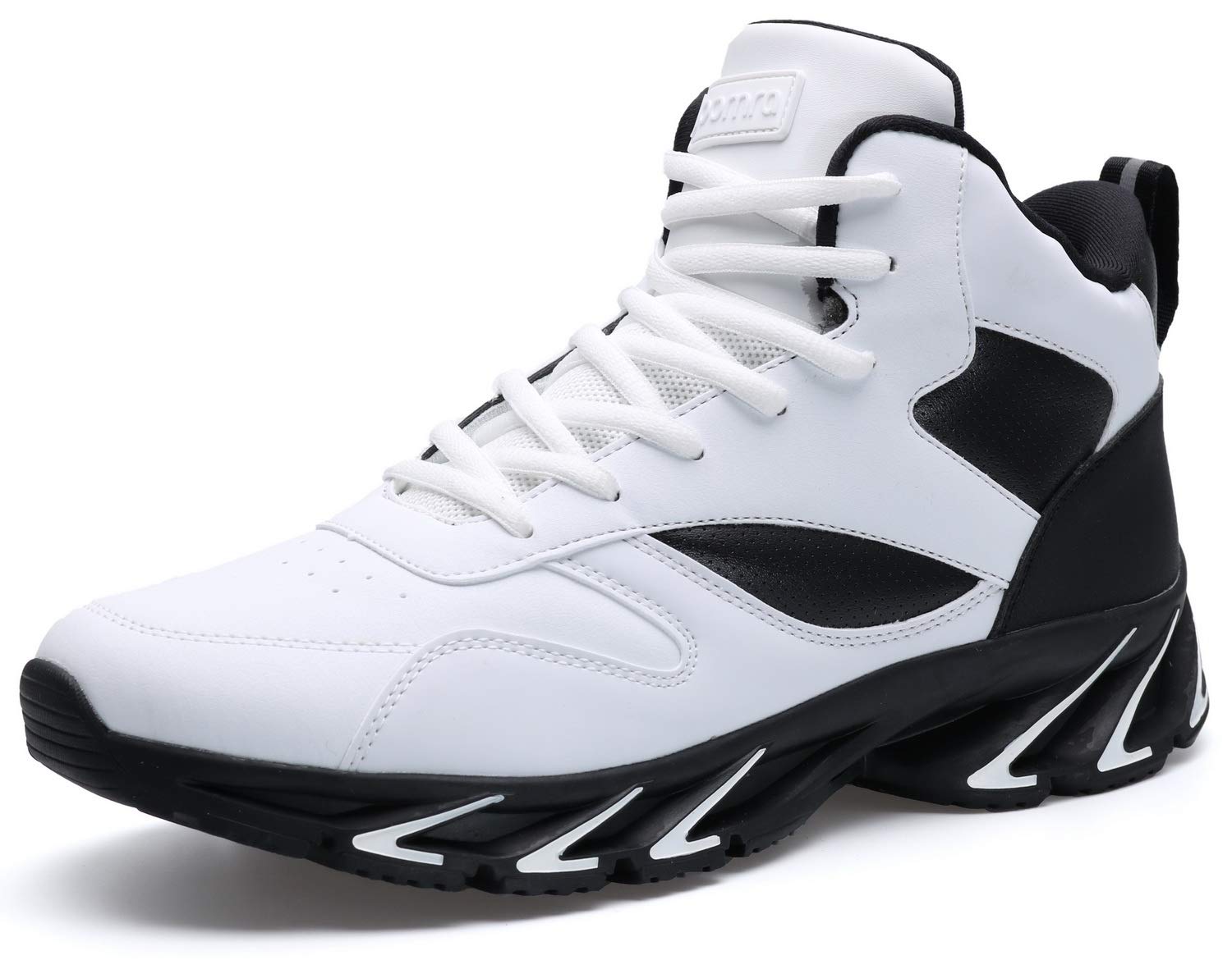 Joomra Mens Work Tennis Shoes White Leather Lace up High Top Leather Cushion Sport Snikers Jogging Basketball Daily Fashion Sneakers Size 9.5