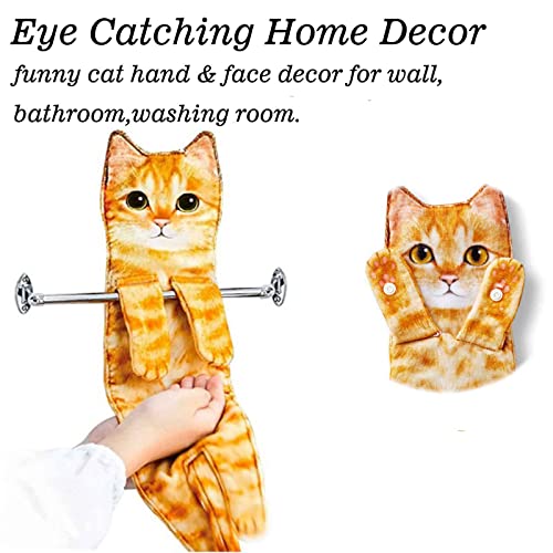Dandelion Cat Funny Hand Towels for Bathroom Kitchen,Super Absorbent Soft Cat Decor Hanging Washcloths Face Towels,Funny Gifts for Cat Lovers(Orange)