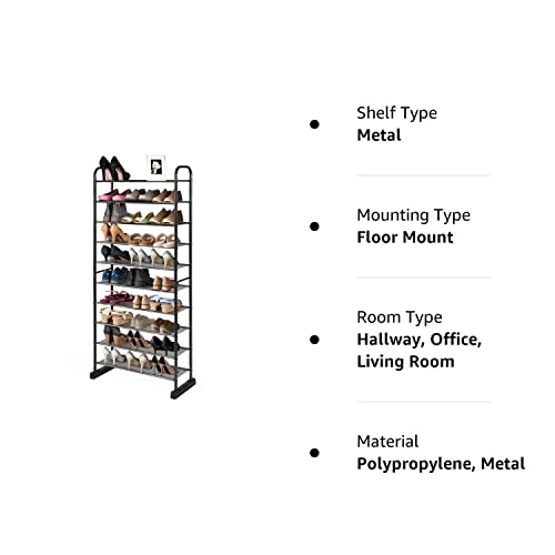 Tangkula 10-Tier Free Standing Shoes Rack, Space-Saving Shoes Organizer Shoes Storage Stand, Shoe Tower Storage Organizer, Entryway Hallway Shoes Tower, 26β x 11.5β x 60β, Black