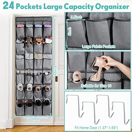 Shappy 3 Pack Over the Door Shoe Organizer Rack with 24 Large Fabric Pockets 12 Metal Hooks for Hanging Closet Holder Storage Men Women