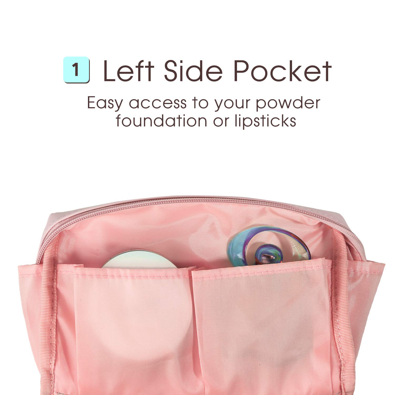 PU Leather Makeup Bag Travel Cosmetic Bag Organizer Make up Bag with Organization Pockets for Women (Large, Pink)