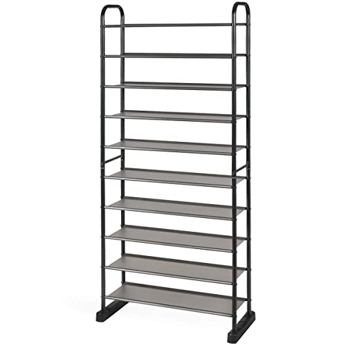 Tangkula 10-Tier Free Standing Shoes Rack, Space-Saving Shoes Organizer Shoes Storage Stand, Shoe Tower Storage Organizer, Entryway Hallway Shoes Tower, 26β x 11.5β x 60β, Black