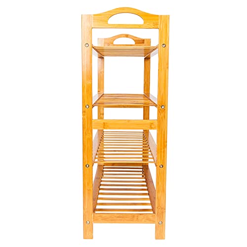 Colilove 4 Tiers Bamboo Shoe Rack Organizer Wooden Stackable Shoe Rack Free Standing Shoe Shelf for Entryway and Closet Hallway, Wood Color