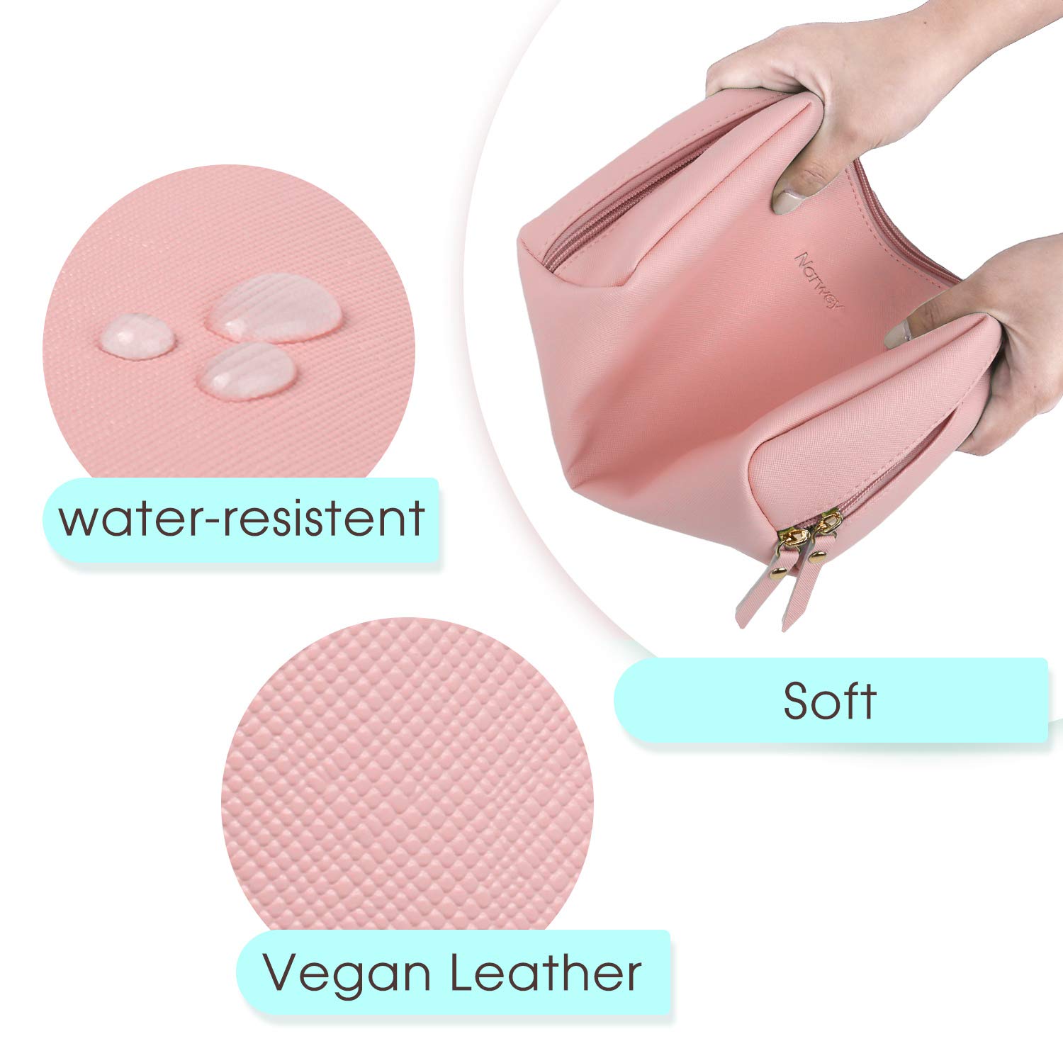 PU Leather Makeup Bag Travel Cosmetic Bag Organizer Make up Bag with Organization Pockets for Women (Large, Pink)