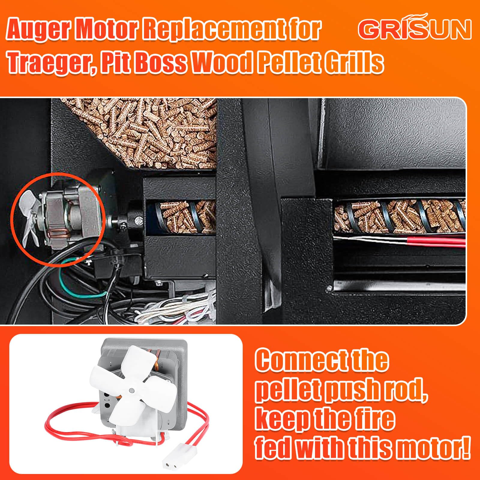 Upgraded Auger Motor Replacement for Traeger, Pit Boss Wood Pellet Grills, Pellet Grill Replacement Parts, Auger Drive Motor Kit for Camp Chef and Z Grills, 2.0 RPM, 110V, 60Hz, 2 Pole