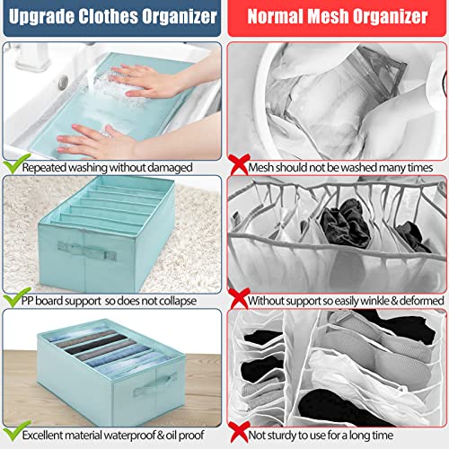 Wardrobe Clothes Organizer for Jeans Drawer Organizer for Folded Clothes with Handle Foldable Closet Organizer Storage Box for Jeans T-shirt Pants Sweater Kids Clothes Drawer Dividers 7 Grids 2PCS