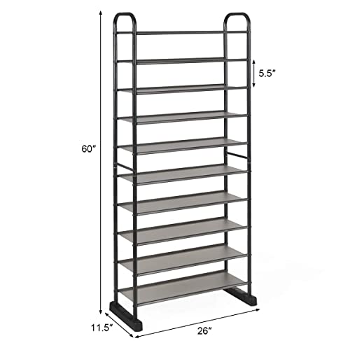 Tangkula 10-Tier Free Standing Shoes Rack, Space-Saving Shoes Organizer Shoes Storage Stand, Shoe Tower Storage Organizer, Entryway Hallway Shoes Tower, 26β x 11.5β x 60β, Black
