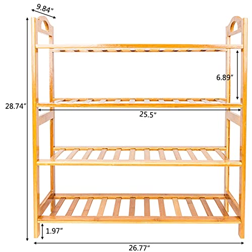 Colilove 4 Tiers Bamboo Shoe Rack Organizer Wooden Stackable Shoe Rack Free Standing Shoe Shelf for Entryway and Closet Hallway, Wood Color