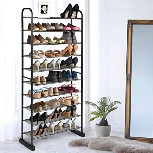 Tangkula 10-Tier Free Standing Shoes Rack, Space-Saving Shoes Organizer Shoes Storage Stand, Shoe Tower Storage Organizer, Entryway Hallway Shoes Tower, 26β x 11.5β x 60β, Black
