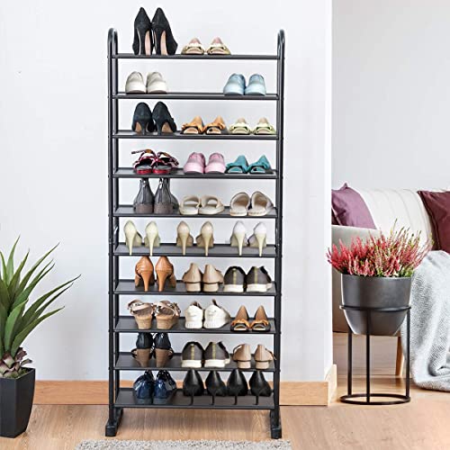Tangkula 10-Tier Free Standing Shoes Rack, Space-Saving Shoes Organizer Shoes Storage Stand, Shoe Tower Storage Organizer, Entryway Hallway Shoes Tower, 26β x 11.5β x 60β, Black