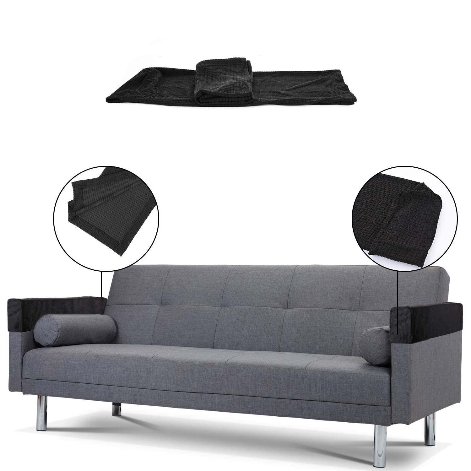 CM Anti-Slip Sofa Armrest Slipcover Anti-dust Armchair Stretch Cover for Sofa Recliner Armchair Couch Protector, One Pair (Black)
