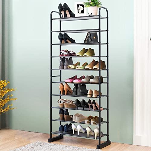 Tangkula 10-Tier Free Standing Shoes Rack, Space-Saving Shoes Organizer Shoes Storage Stand, Shoe Tower Storage Organizer, Entryway Hallway Shoes Tower, 26β x 11.5β x 60β, Black