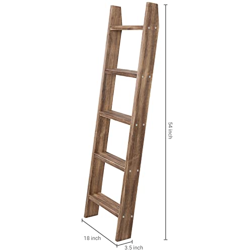 MyGift Rustic Brown Wood Blanket Ladder Farmhouse Shelf, Wall Leaning Towel Rack with 5 Rungs