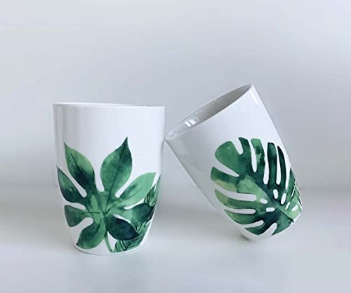 Green Tropical Bathroom Accessory Sets Sturdy Housewarming Gift 5 Pieces Ceramic Bath Accessories Collection Set Palm Tree Decor Toothbrush Holder Lotion Dispenser Soap Dish Tumbler (Green Tropical)