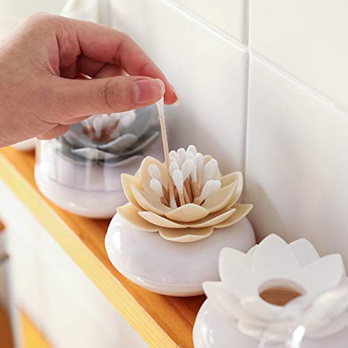 Dofover 2 Pack Creative Lotus Cotton Swab Holder Q-Tips Toothpicks Holder Table Decorate Cotton Bud Storage Box Organizer