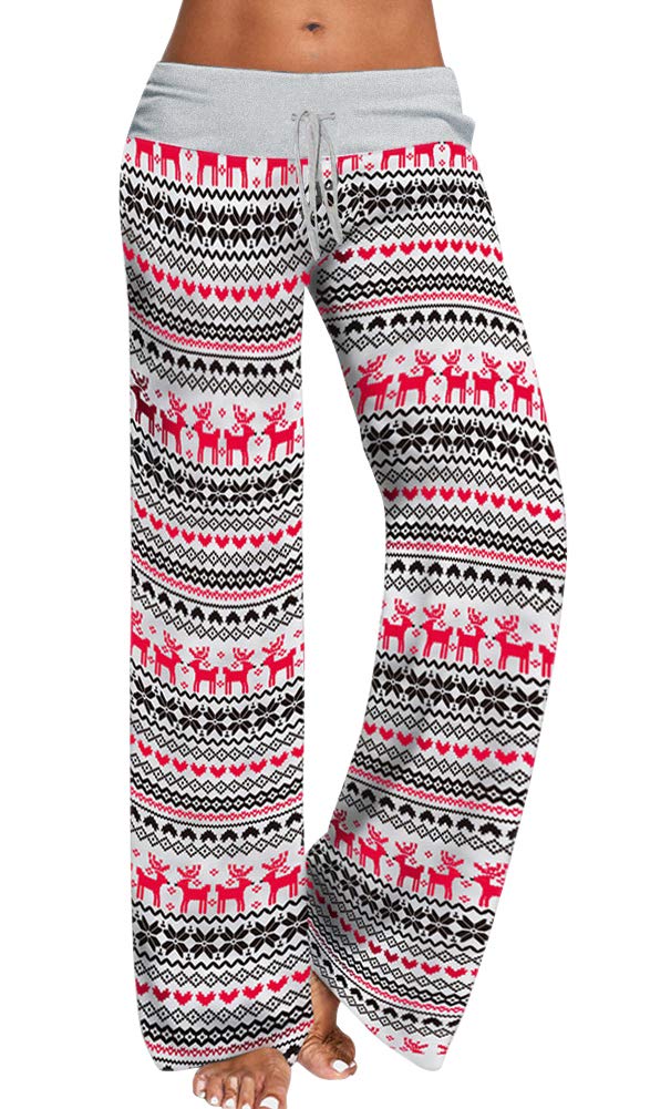 AMiERY Women's Christmas Pajamas Pants Sleep High Waisted Lounge Palazzo Pants Xmas Pajama Bottoms Pants Reindeer Medium