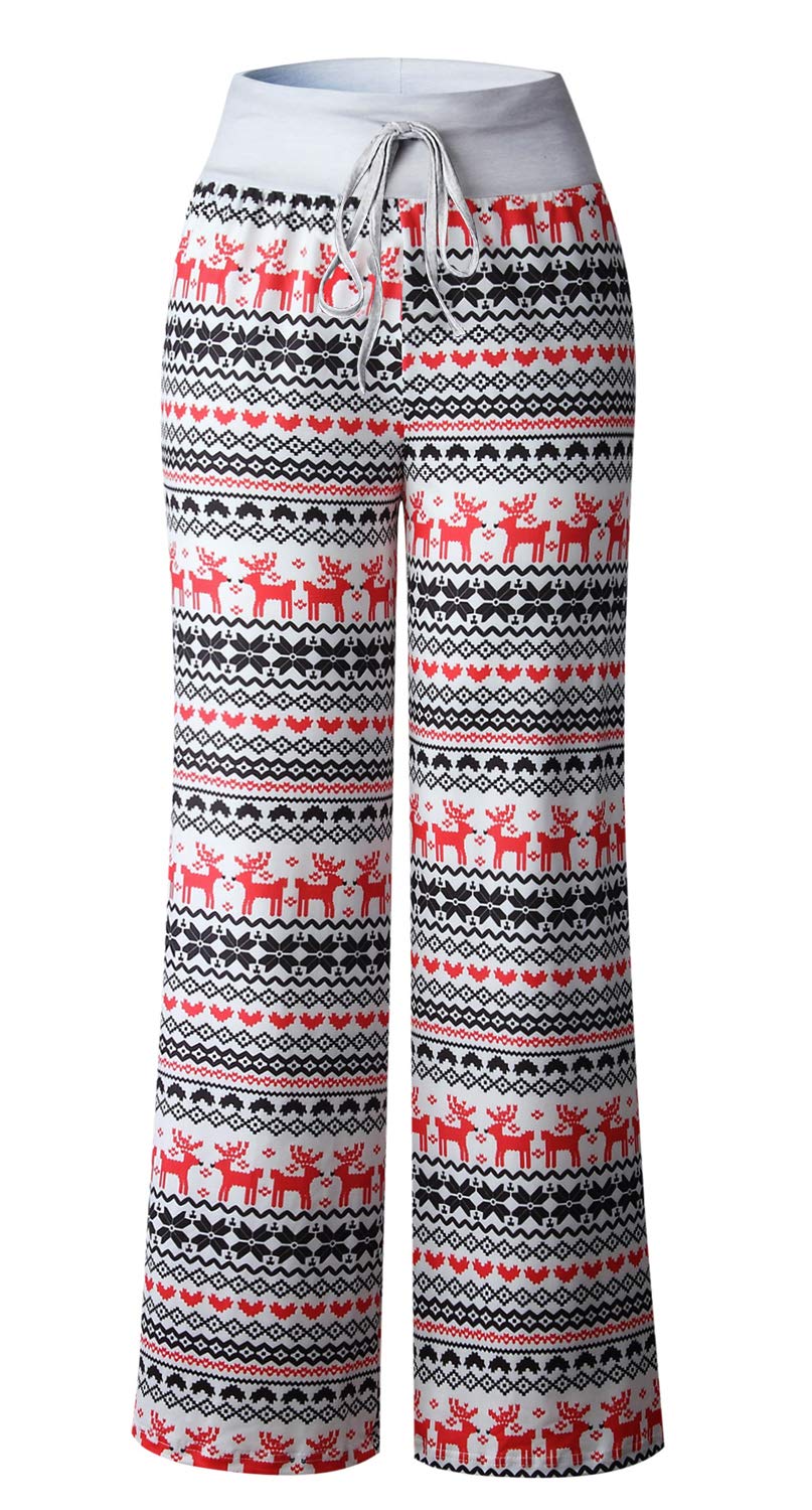 AMiERY Women's Christmas Pajamas Pants Sleep High Waisted Lounge Palazzo Pants Xmas Pajama Bottoms Pants Reindeer Medium