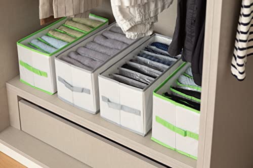 4 Packs (Light Gray), Upgraded Sturdy Wardrobe Clothes Organizer, Build in PP Board, 7 Grids Storage Box, Washable Clothes Organizer for Folded Clothes, Sweater/Shirts/Pants/Jeans Organizer - XL(1pcs), L(1pcs), M(2pcs)