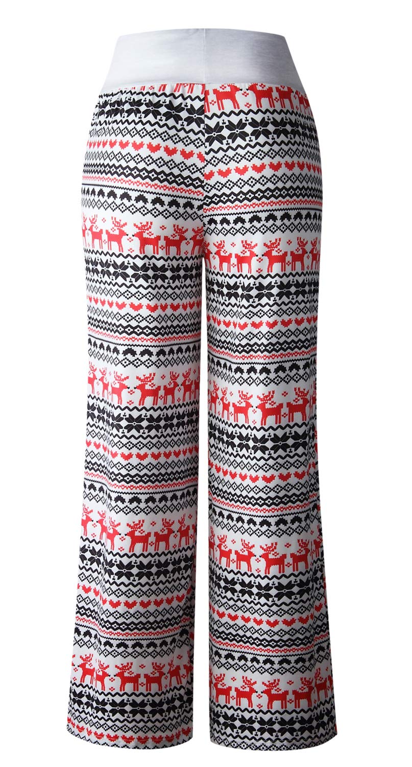 AMiERY Women's Christmas Pajamas Pants Sleep High Waisted Lounge Palazzo Pants Xmas Pajama Bottoms Pants Reindeer Medium