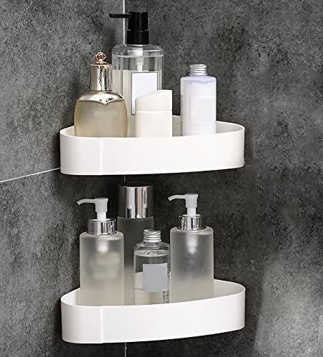 Fineget Plastic Shower Caddy Adhesive Shower Shelves for Wall Bathroom Kitchen Bathtub Rustproof Home Basket Shelf Removable No Drilling Storage Organizer Quick Dry White 4 Pack