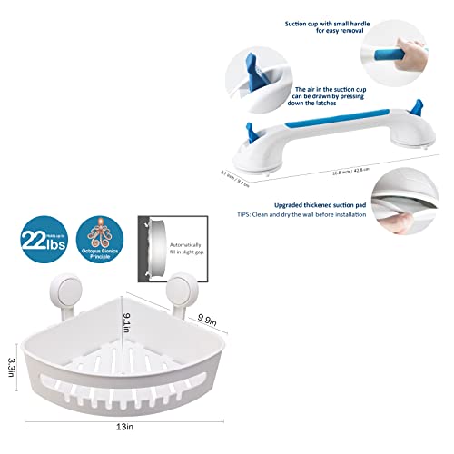 TAILI Suction Shower Grab Bar + Corner Shower Caddy Bathroom Safety Handle Bathroom Organizer No Drilling and Removable Suction Mounted