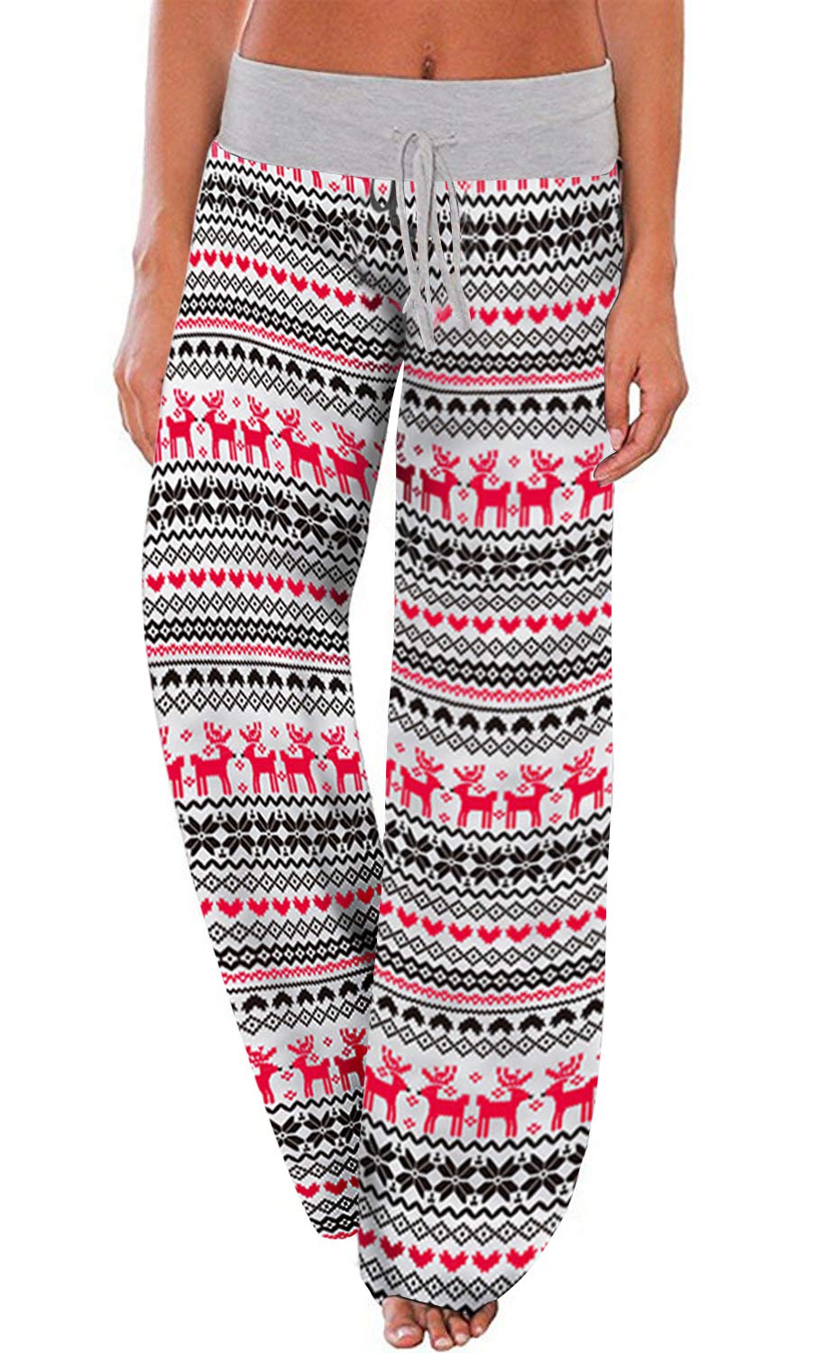 AMiERY Women's Christmas Pajamas Pants Sleep High Waisted Lounge Palazzo Pants Xmas Pajama Bottoms Pants Reindeer Medium