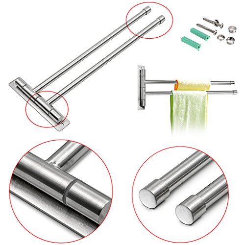 Sumnacon™ Silver Stainless Steel Wall-Mounted Towel Rail Swivel Bars Bathroom Towel Rack Hanger Holder Organizer (2 Bar)