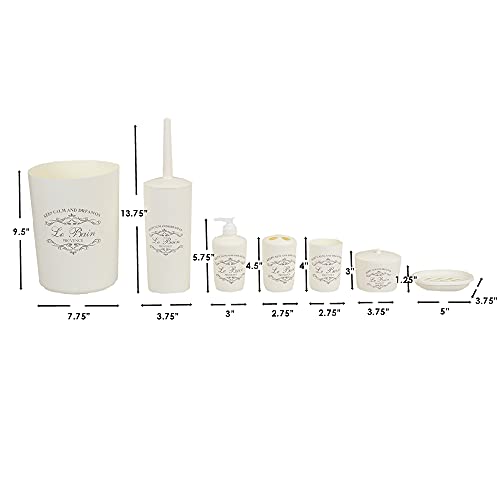 7-Piece Paris Bathroom Set (Beige), By Home Basics | Made From Plastic | Includes Tumbler, Toothbrush Holder, Soap Dish, Lotion Dispenser, Cotton Ball Holder, Toilet Brush Holder, and Wastebasket