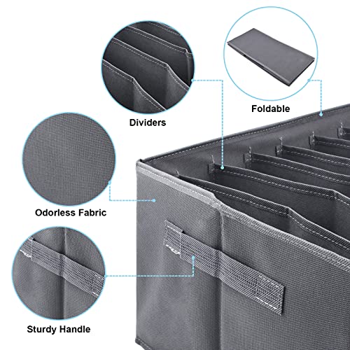 3 Pcs Wardrobe Clothes Organizer, Drawer Clothes Organizers for Pants, Jeans, T-shirt, Scarves, Dress, Stackable Storage Closet Container with Handles, Grey (2Pcs 6 Grids & 1Pc 9 Grids)