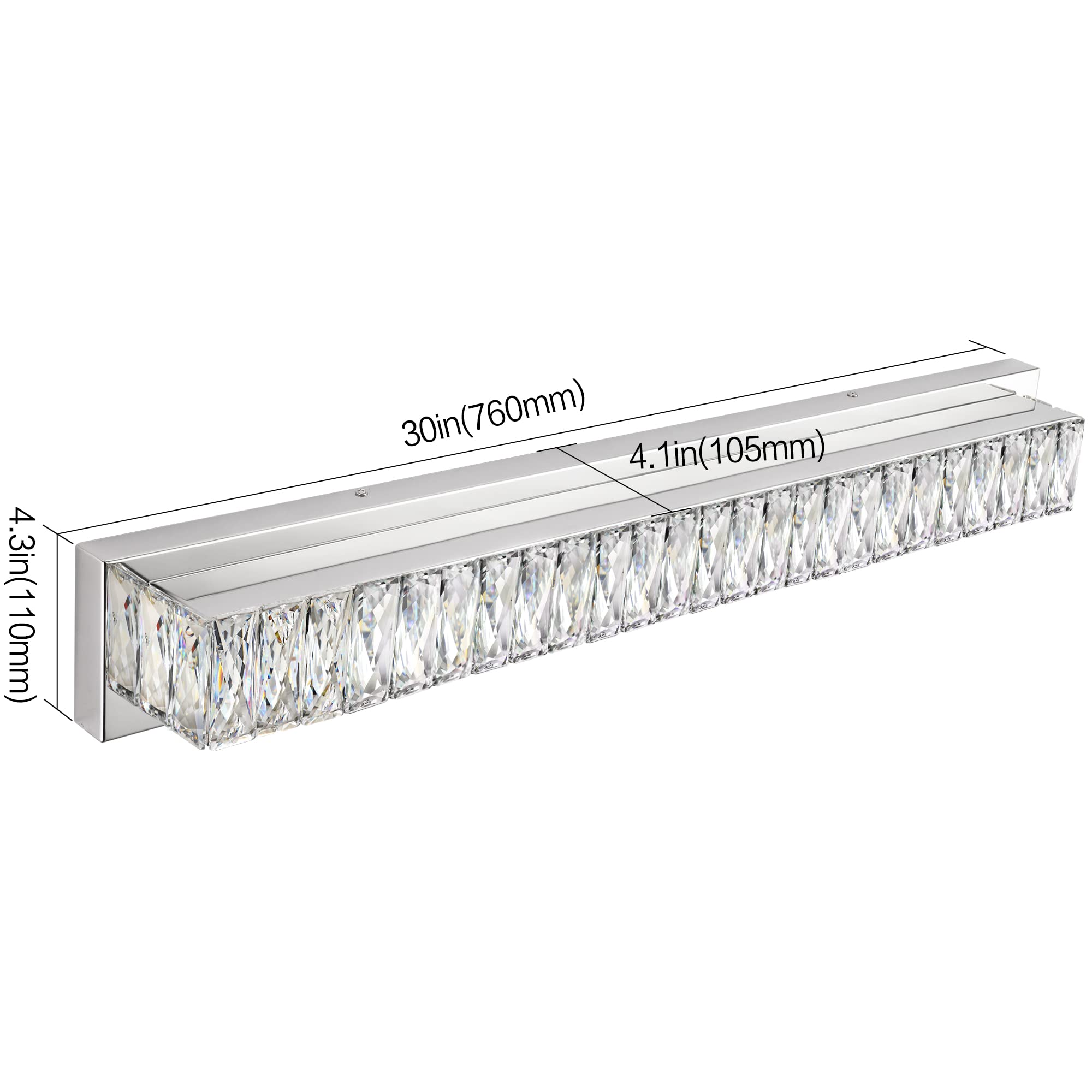 ZUZITO LED Vanity Lights for Bathroom - 30 inch Crystal Modern Vanity Lights - Chrome Bathroom Light Fixtures Over Mirror Cool White Light