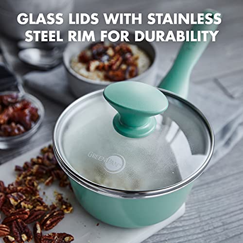 GreenPan Rio Healthy Ceramic Nonstick 1.2QT Saucepan Pot with Lid, PFAS-Free, Dishwasher Safe, Turquoise