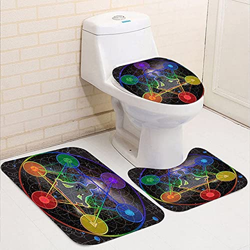 FFjingpu Colorful Chakras Shower Curtain Set Waterproof Washable Polyester Bath Curtain Anti-Slip Rugs Toilet Lid Cover Bath Mat Set(71X71Inch)