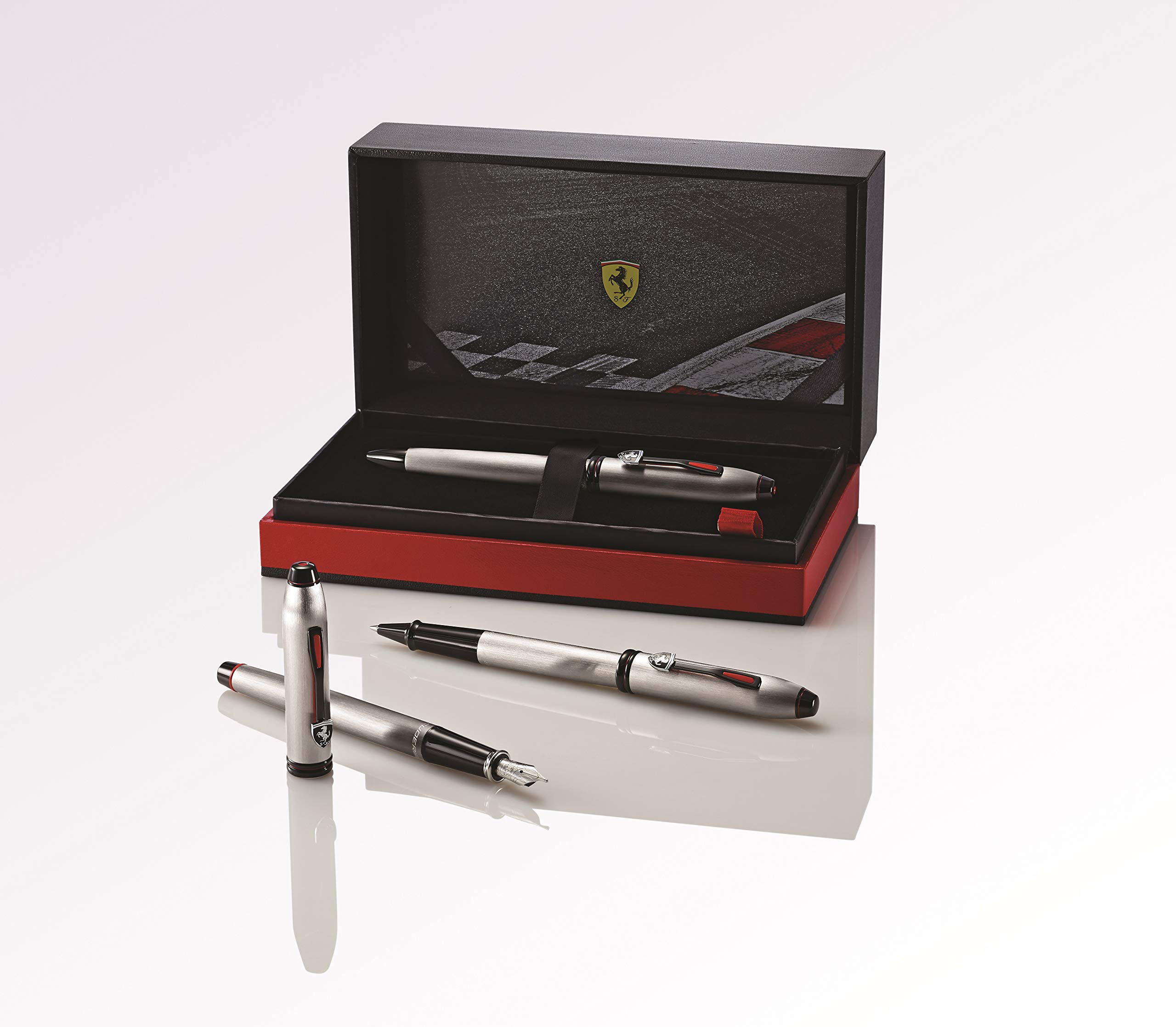 Cross Townsend Collection for Scuderia Ferrari Brushed Platinum w/Polished Black PVD Appointments and Medium Nib Fountain Pen