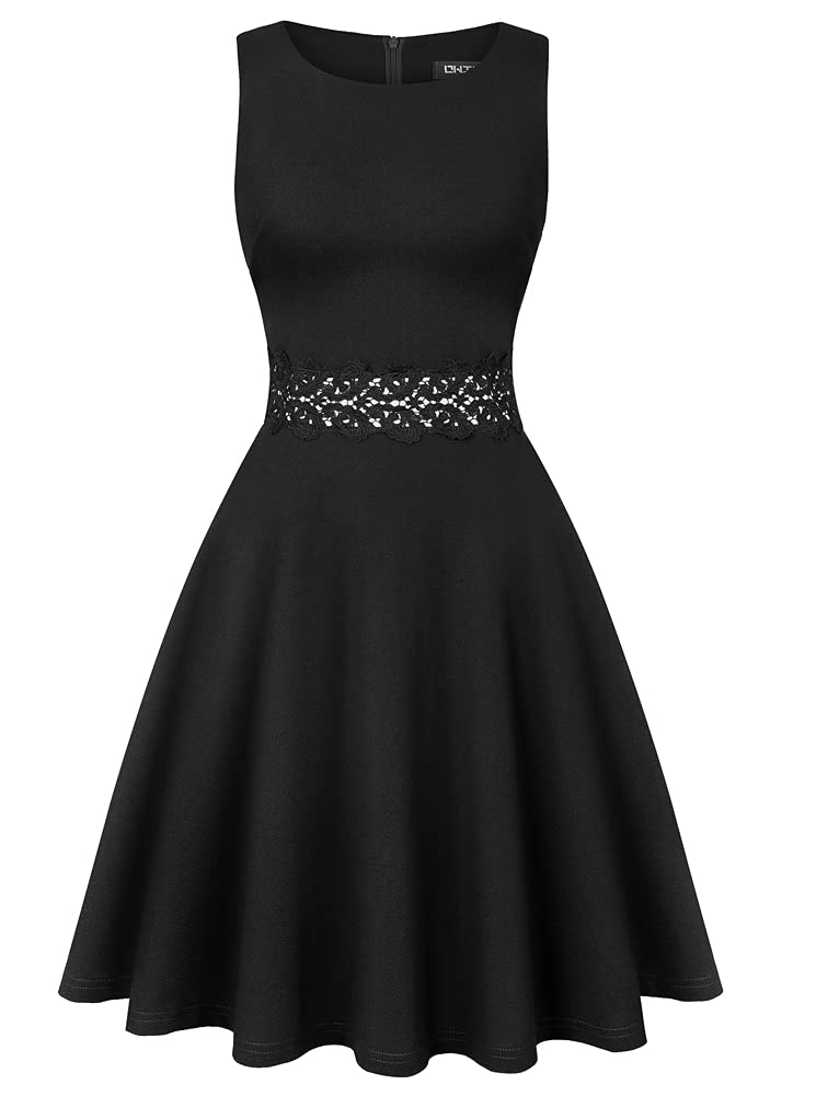 OWIN Women's Vintage Floral Lace Flared A-Line Swing Casual Party Cocktail Dresses Sleeveless