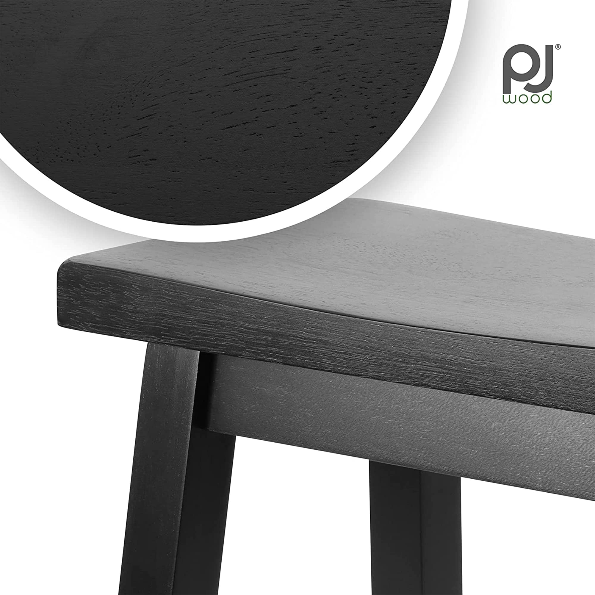 PJ Wood Classic Modern Solid Wood Backless Saddle Seat, 24 Inches Tall Easy Assemble Counter Stool with Durable Construction, Black (2 Pack)