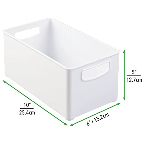 mDesign Plastic Storage Organizer Wide Container Bin with Handles for Bathroom, Home Organization - Holds Vitamins, Supplements, Makeup, Styling Tools - Ligne Collection - 4 Pack - White