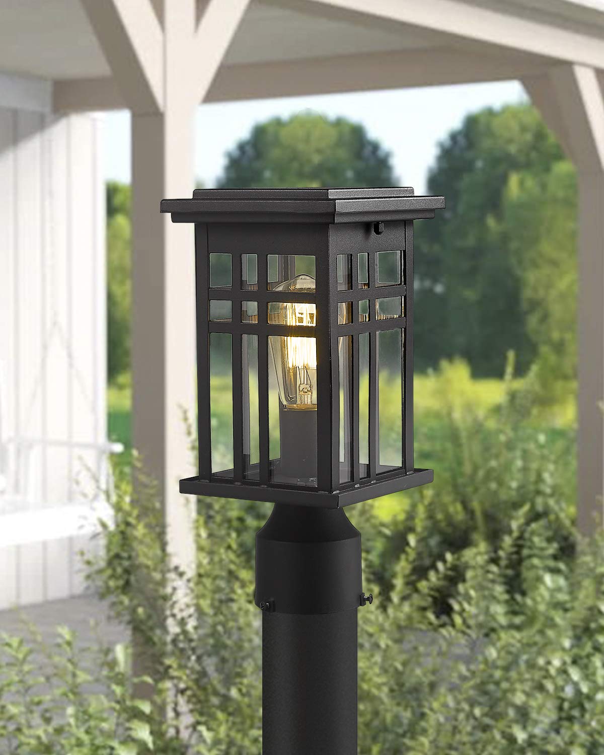 zeyu Exterior Post Light, Outdoor Pole Lantern Pillar Light Fixture with Clear Glass Shade and Black Finish, 20068-P BK
