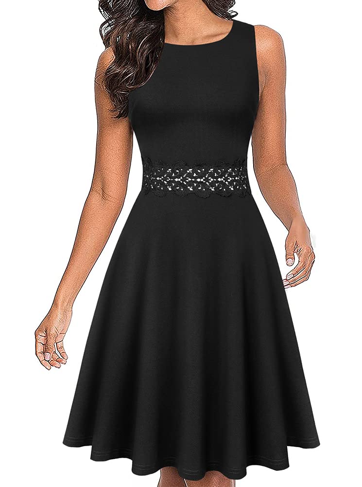 OWIN Women's Vintage Floral Lace Flared A-Line Swing Casual Party Cocktail Dresses Sleeveless