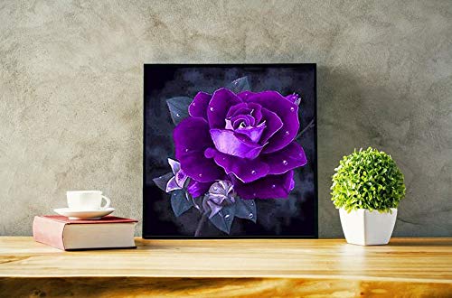 BOHADIY 5d Diamond Painting Kits for Adults Beginner Full Drill for Easy Kids Diamond Arts Crafts Paintings for Home, Office, Wall Decor 11.8×11.8 Inch Purple Rose