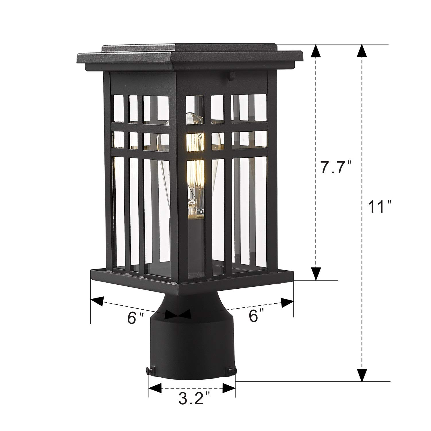 zeyu Exterior Post Light, Outdoor Pole Lantern Pillar Light Fixture with Clear Glass Shade and Black Finish, 20068-P BK
