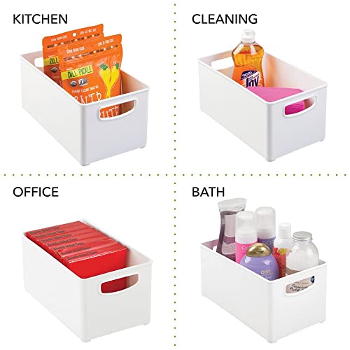 mDesign Plastic Storage Organizer Wide Container Bin with Handles for Bathroom, Home Organization - Holds Vitamins, Supplements, Makeup, Styling Tools - Ligne Collection - 4 Pack - White